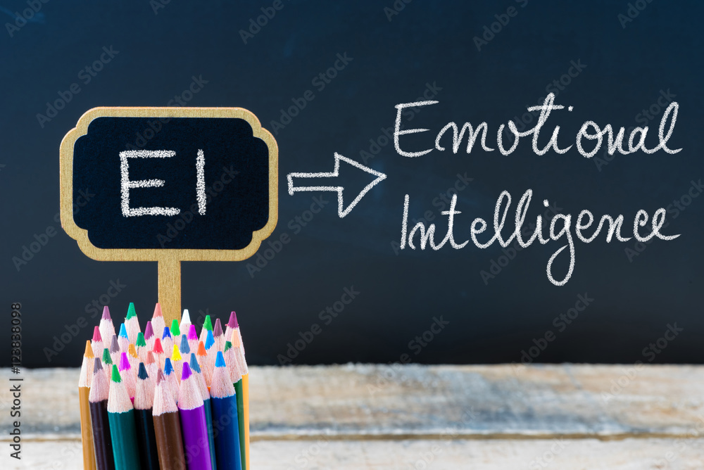 Business Acronym EI Emotional Intelligence written with chalk on wooden ...
