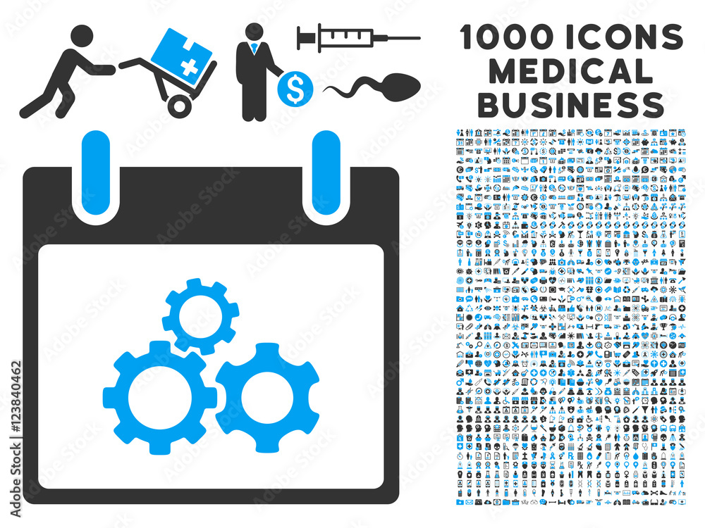 Blue And Gray Mechanics Gears Calendar Day vector icon with 1000 ...