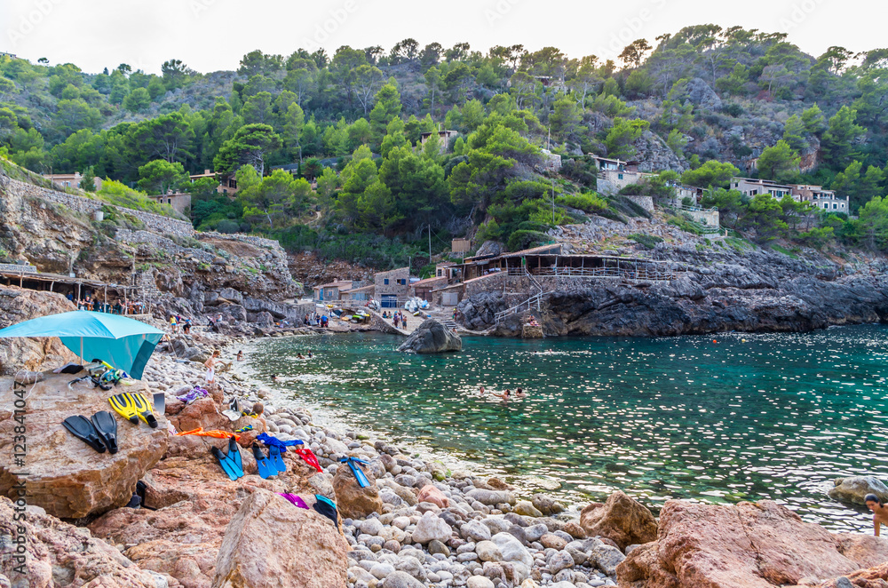 Beach Cala Deia at coast of Mallorca, Baleares, Spain Stock Photo ...