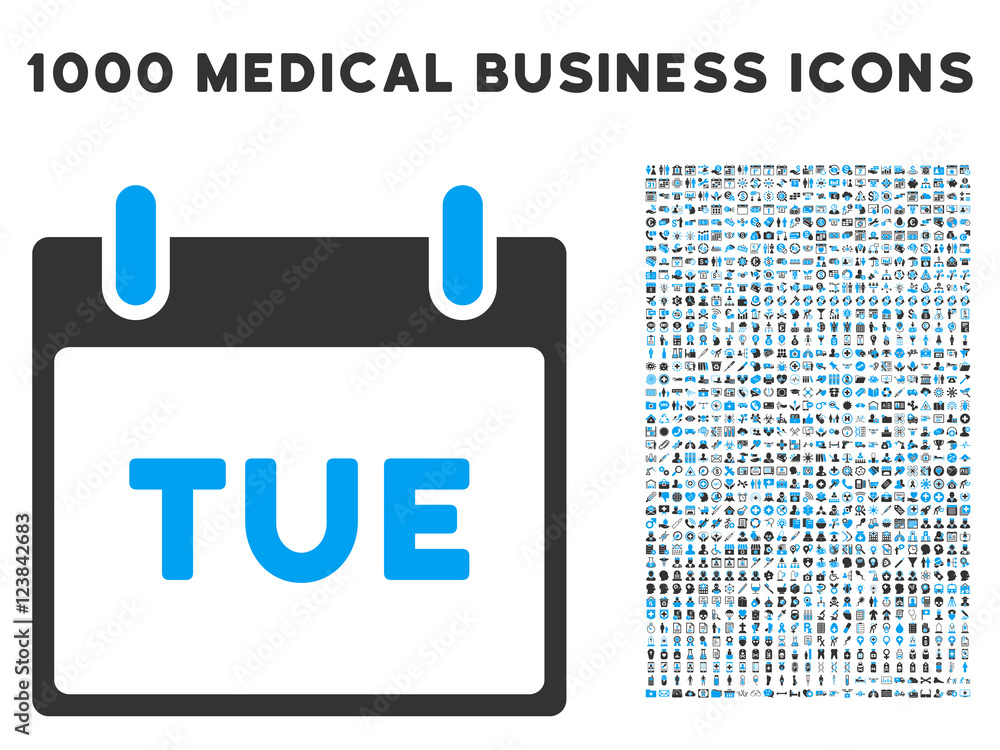 Blue And Gray Tuesday Calendar Page vector icon with 1000 medical ...
