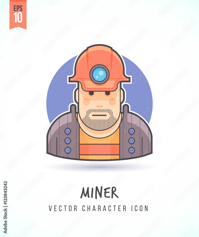 Miner workman in special workwear and hardhat illustration People ...