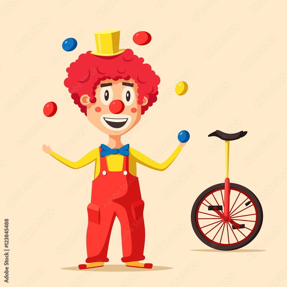 Happy circus clown. Cartoon vector illustration Stock Vector | Adobe Stock