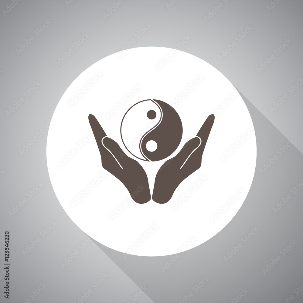 Vector illustration of hands holding yin yang symbol. Religion icon ...