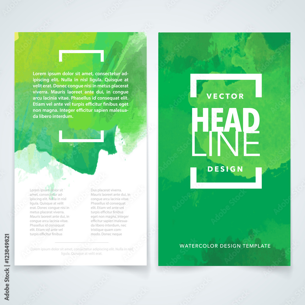 Green Brochure design template vector.Flyers report business watercolor ...