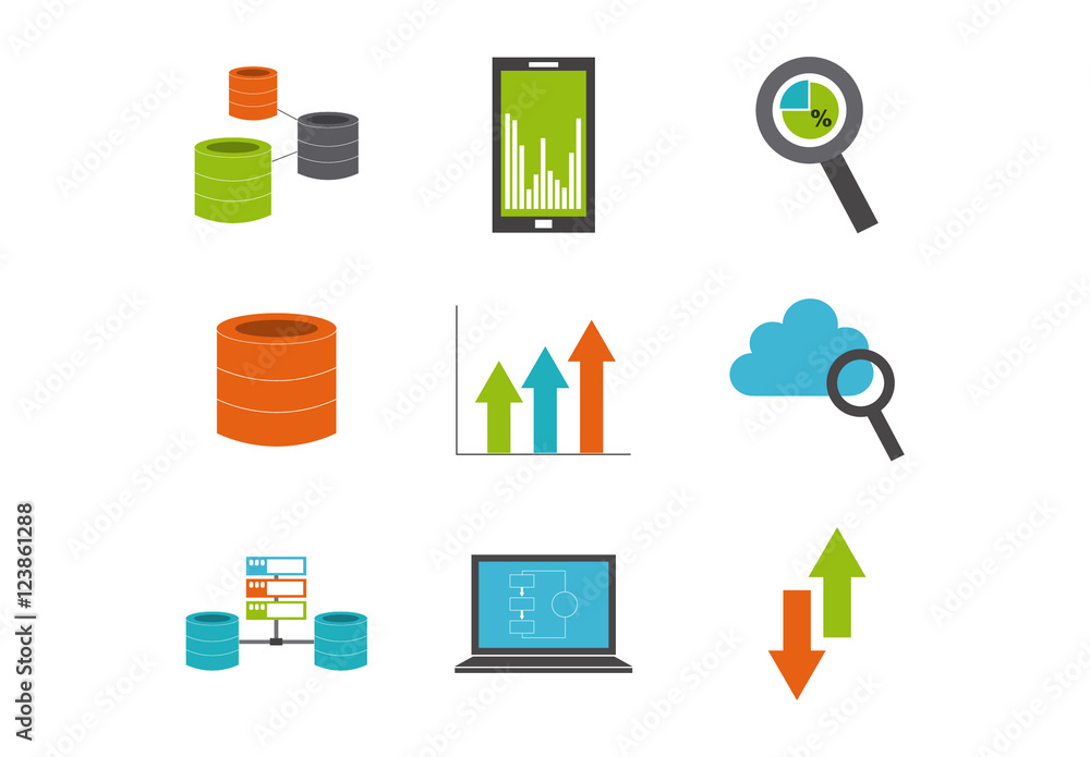 Colorful Data Center Media Icon Set Stock Template | Adobe Stock