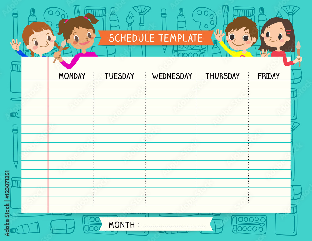 School plan schedule template memos set for children Stock Vector ...