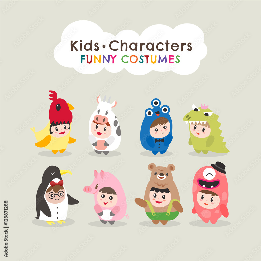 cute kids wearing animal costumes cartoon character Stock Vector ...