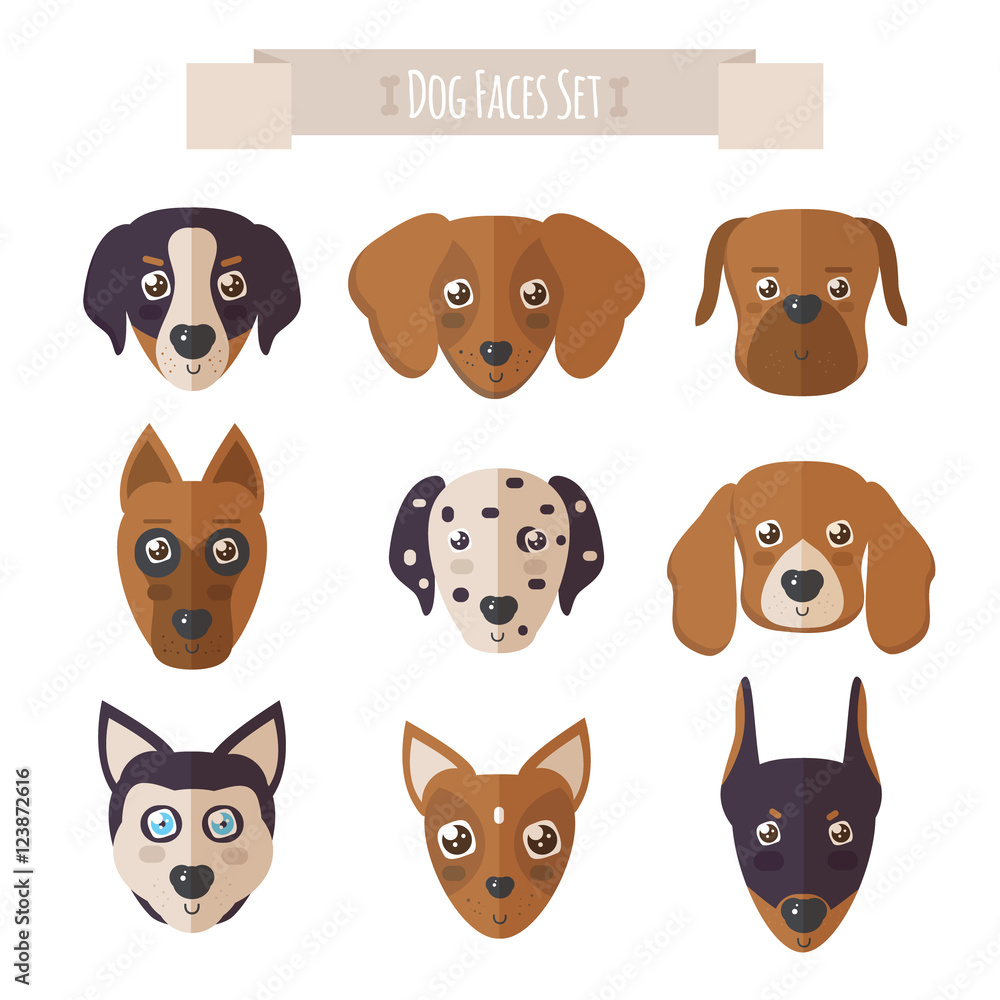 Dog faces set in flat style. Set of Dogs Vectors and Icons. Vector ...