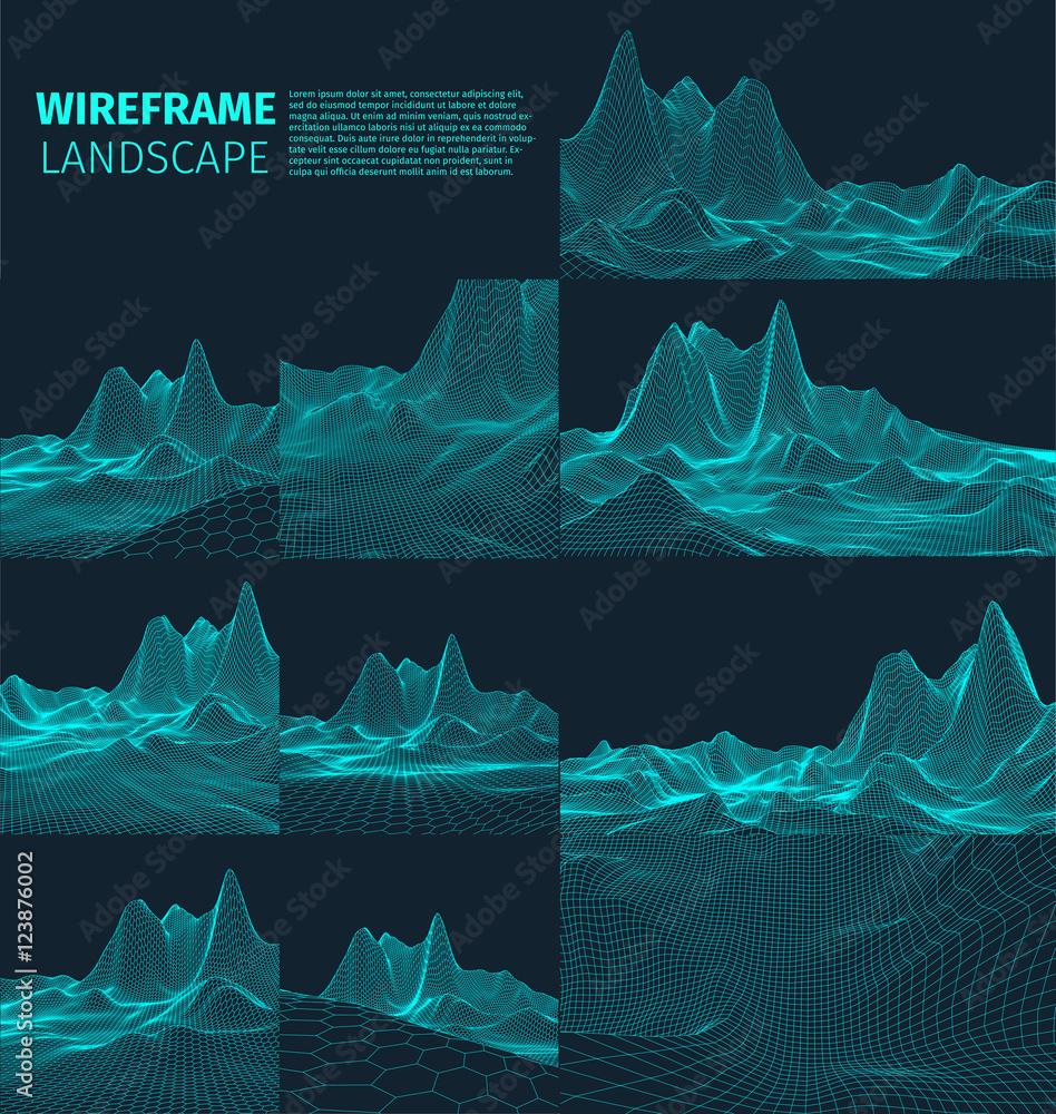 Abstract vector wireframe landscape background. Cyberspace grid. 3d ...