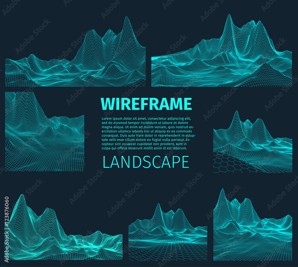 Abstract vector wireframe landscape background. Cyberspace grid. 3d ...