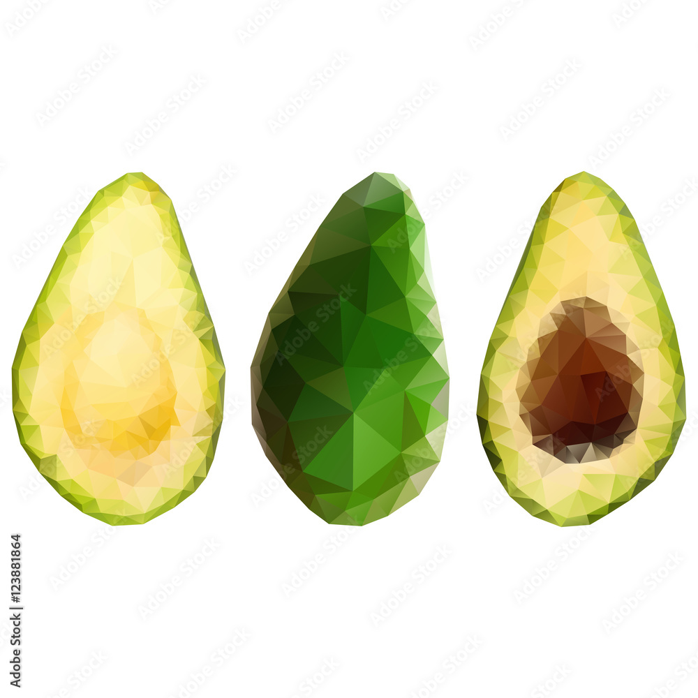 Delicious avocado polygonal geometric vector illustration, isolated on ...