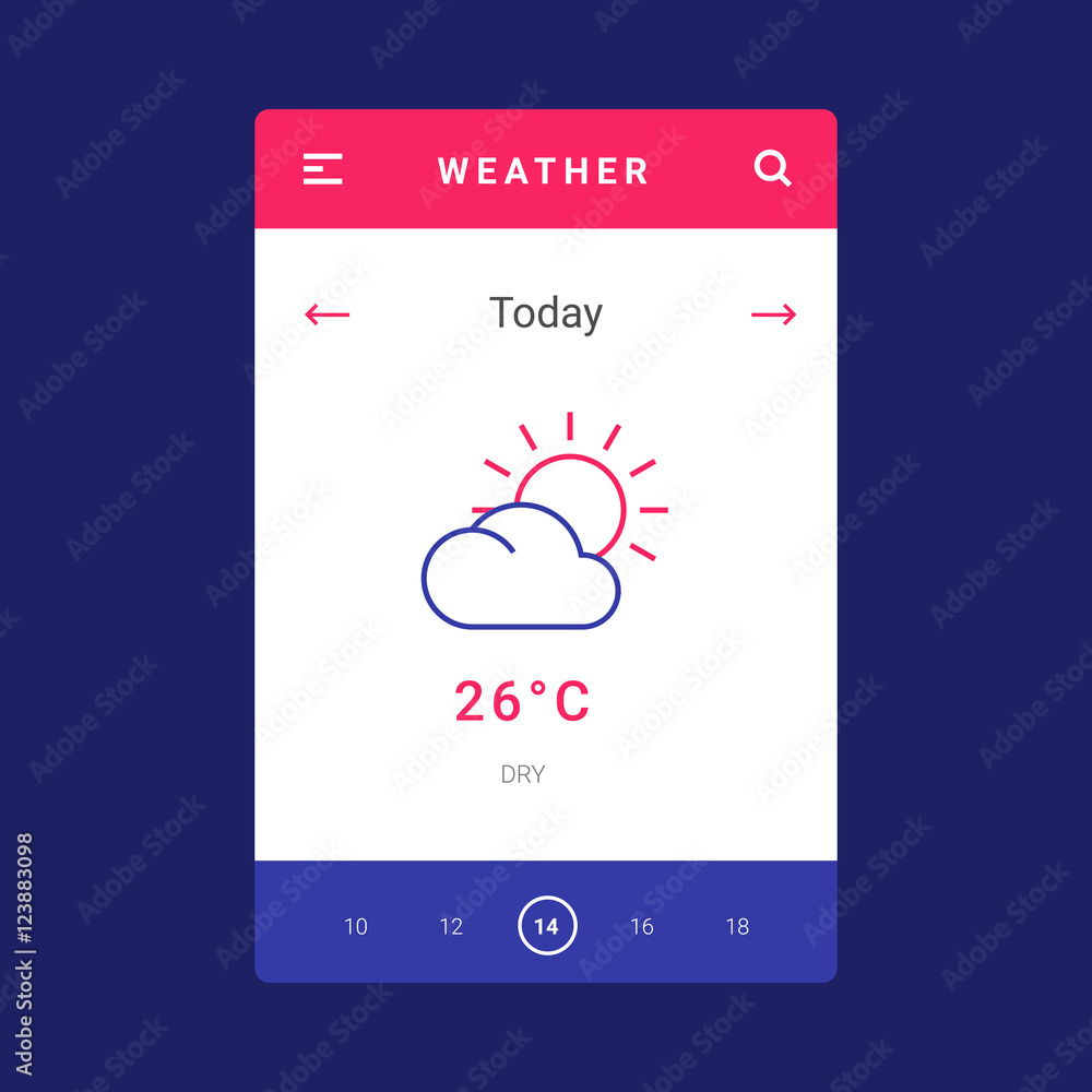 UI, UX and GUI template layout for Mobile Apps. Weather screen. Pink ... UI, UX and GUI template layout for Mobile Apps. Weather screen. Pink ...