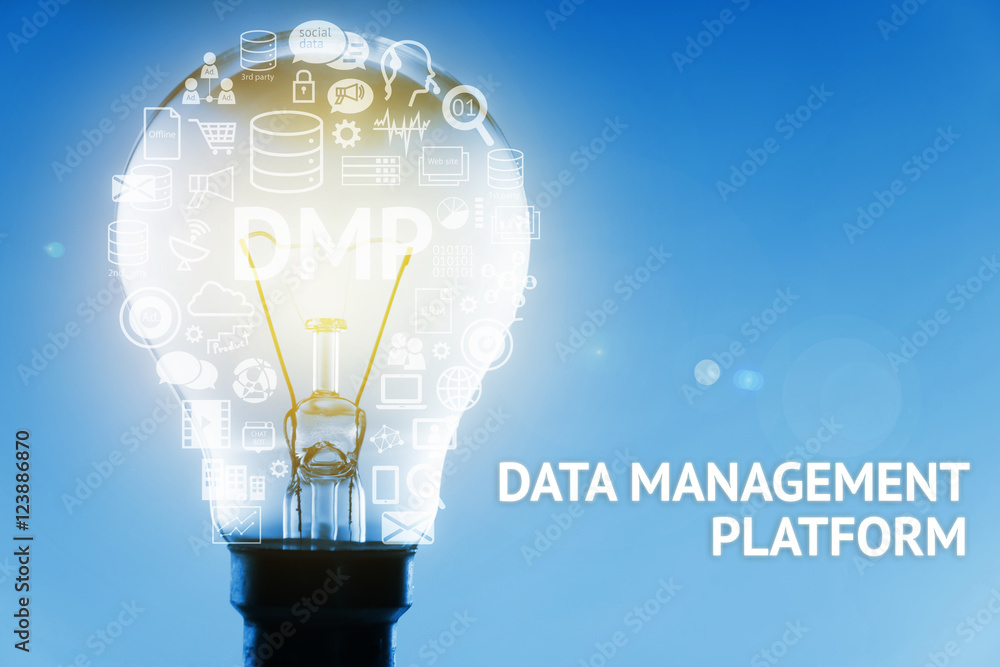 Data Management Platform (DMP) concept. Light bulb , Infographic ...