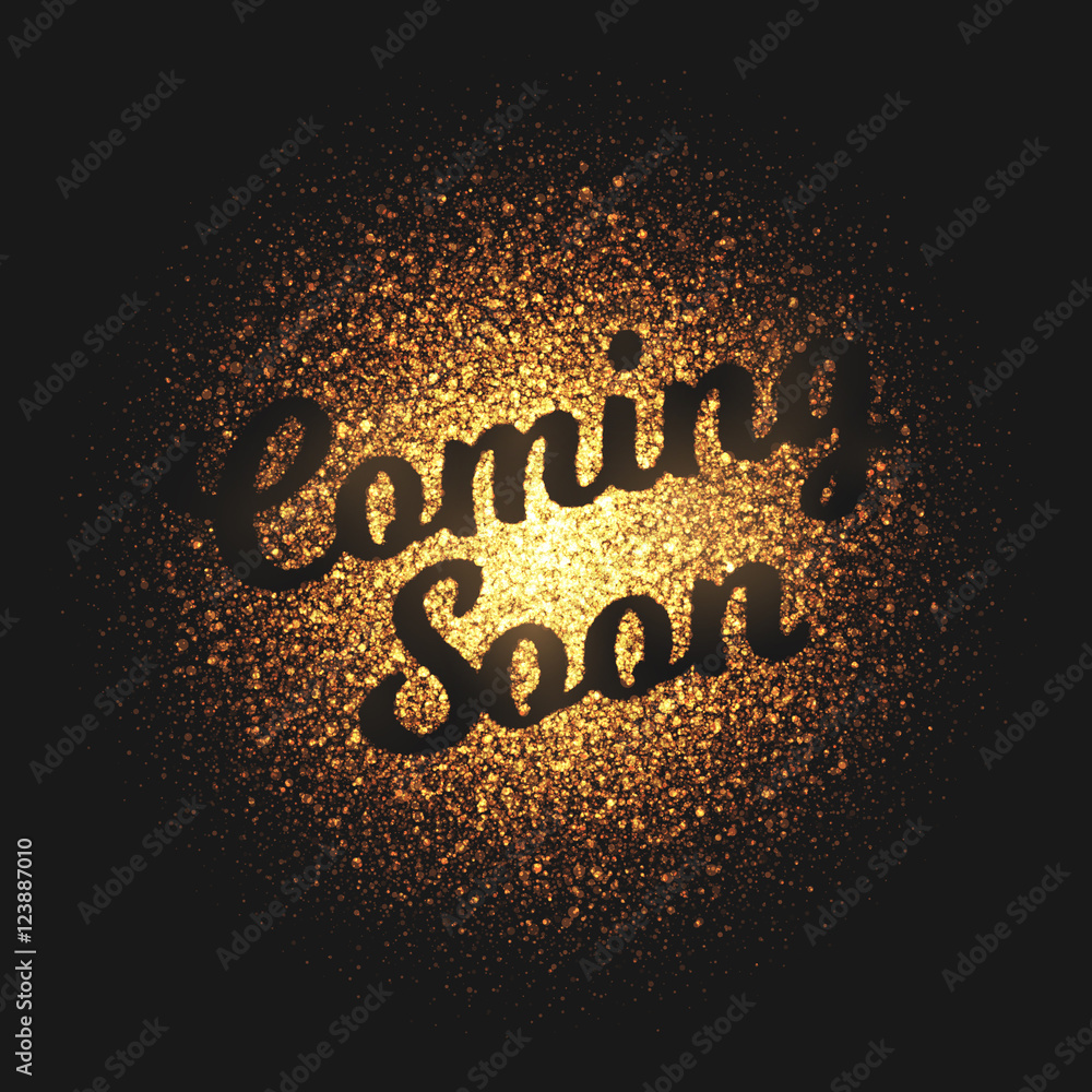 Coming soon bright golden shimmer glowing round particles vector ...