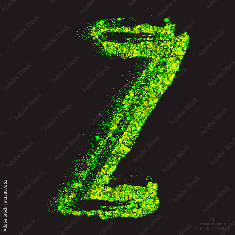Vector grunge toxic font 001. Letter Z. Abstract acid scatter glowing ...