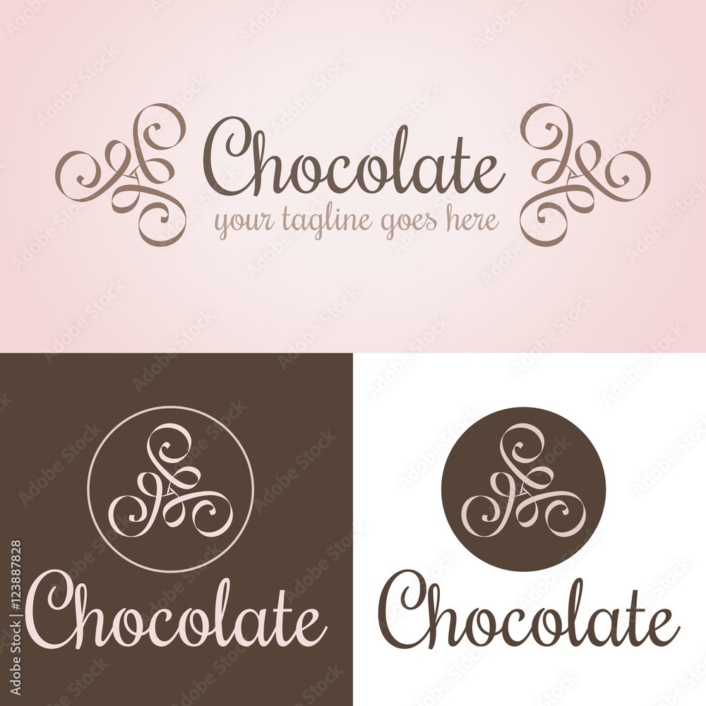 Chocolate logo template. Pink, beige and brown colors. Editable design ...