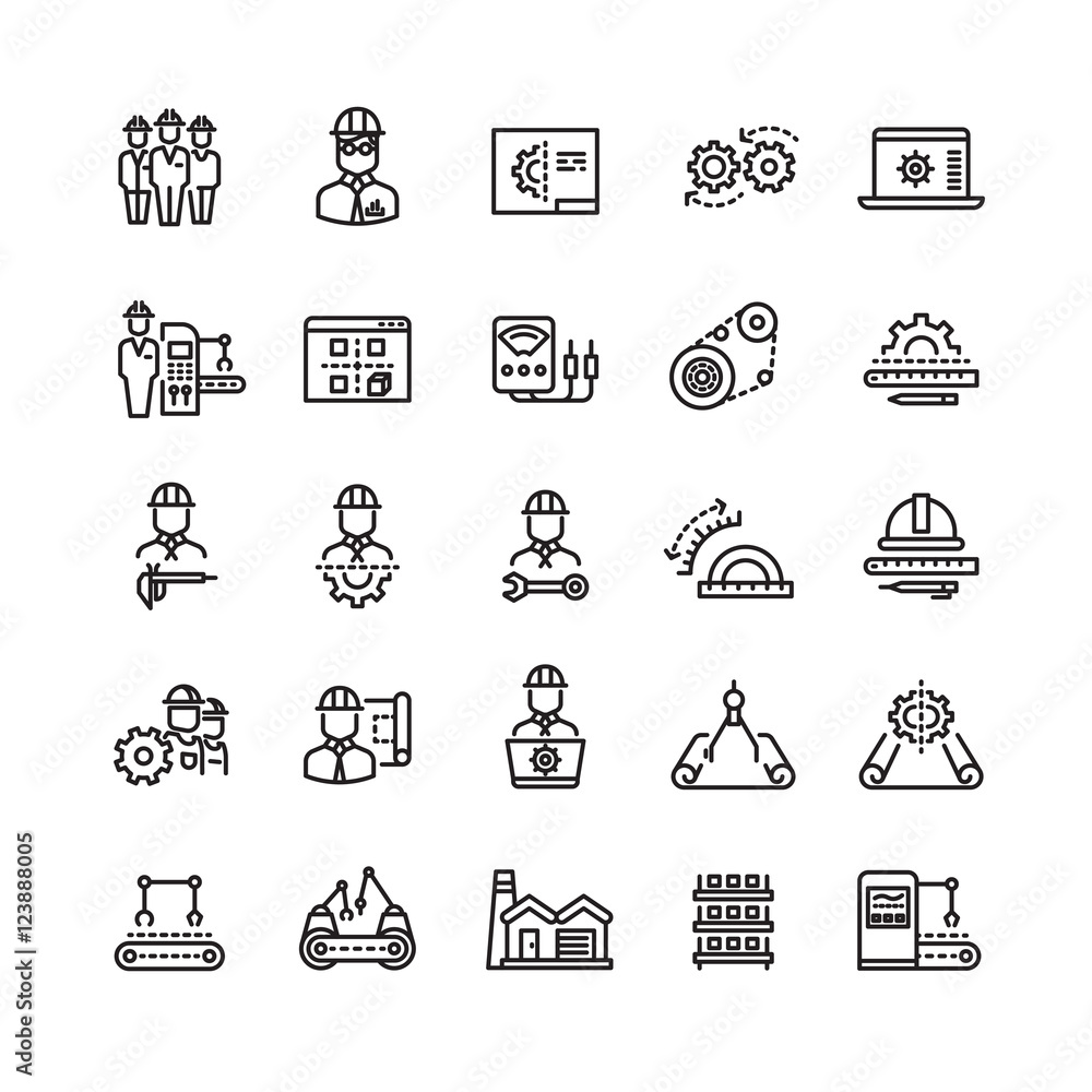 Vector industry engineering mechanical thin line icons Stock Vector ...