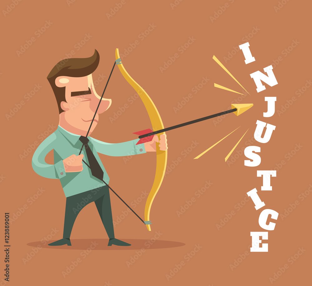 Stop injustice. Man character broke injustice word. Vector flat cartoon ...