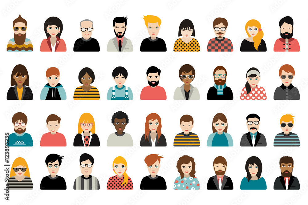 Mega set of persons, avatars, people heads different nationality in ...