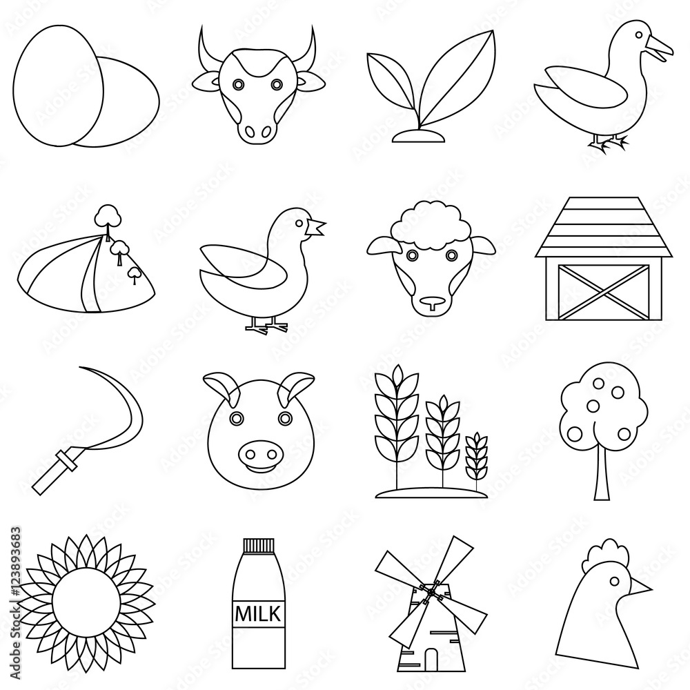 Farm icons set. Outline illustration of 16 farm vector icons for web ...