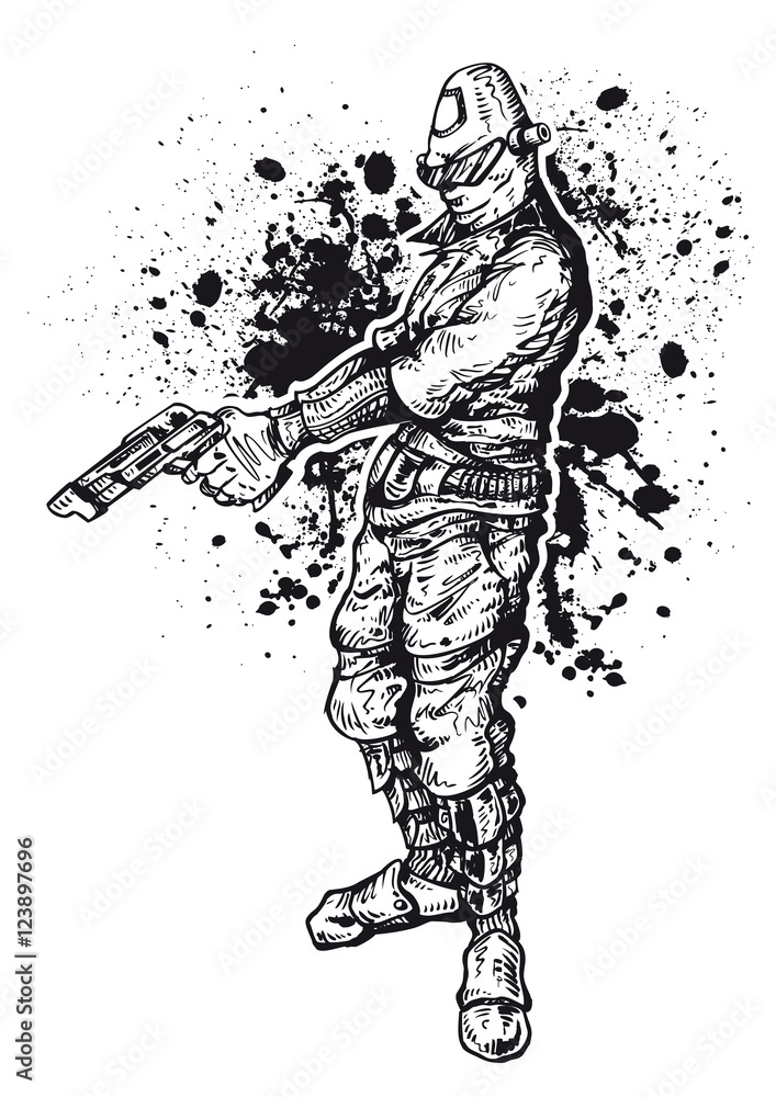 Alien killer with gun Stock Vector | Adobe Stock