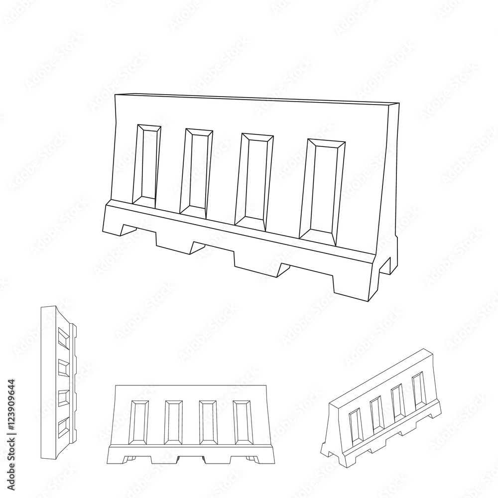 Road barrier set.Isolated on white background.Vector outline ill Stock ...