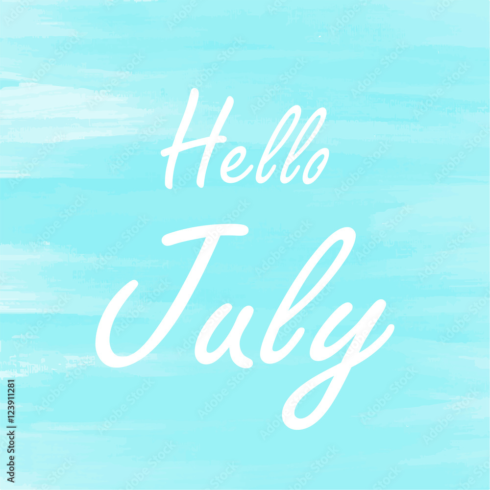 Hello July blue watercolor background Stock Vector | Adobe Stock