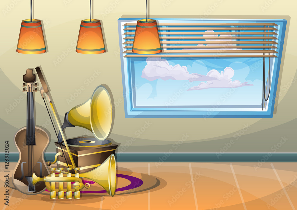 cartoon vector illustration interior music room with separated layers ...
