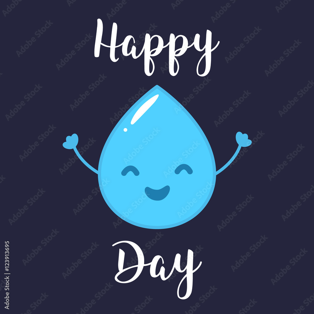 Vector background with fun raindrop and calligraphic inscription Happy ...