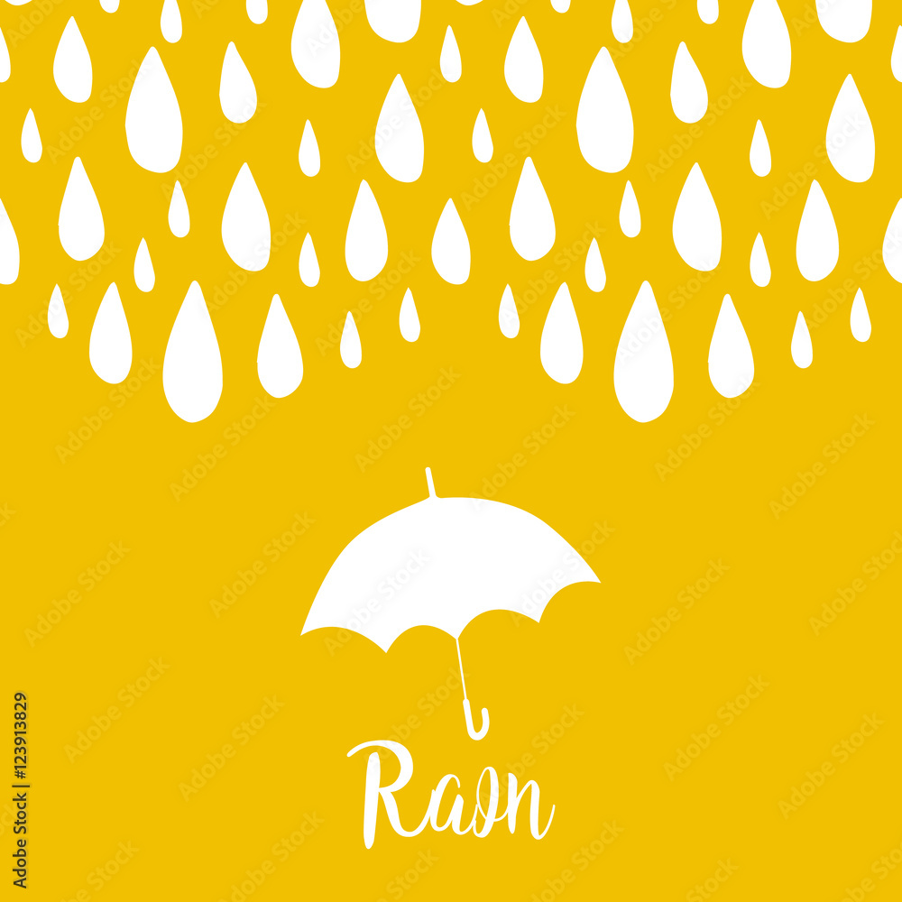 Rain card with raindrops and umbrella. Vector background. Stock Vector ...