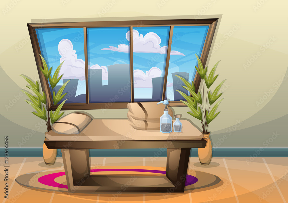 cartoon vector illustration interior spa room with separated layers in ...