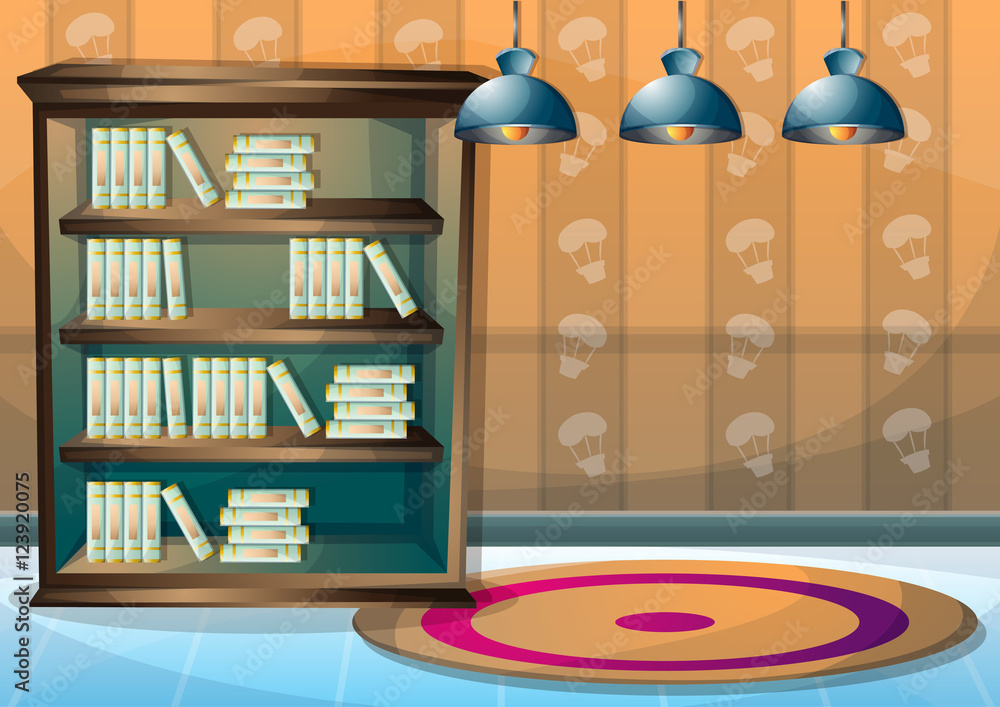 cartoon vector illustration interior library room with separated layers ...
