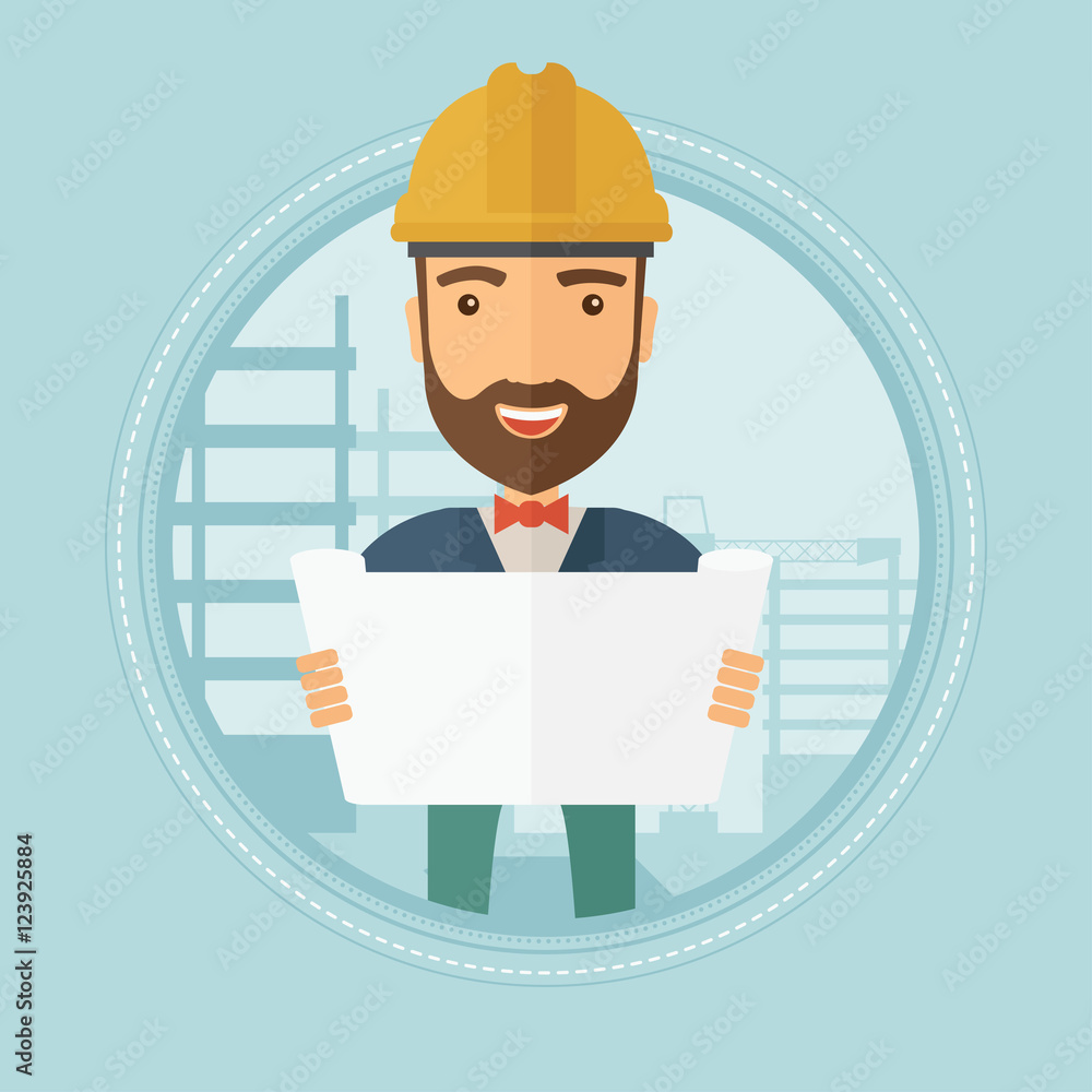 Engineer watching a blueprint vector illustration. Stock Vector | Adobe ...