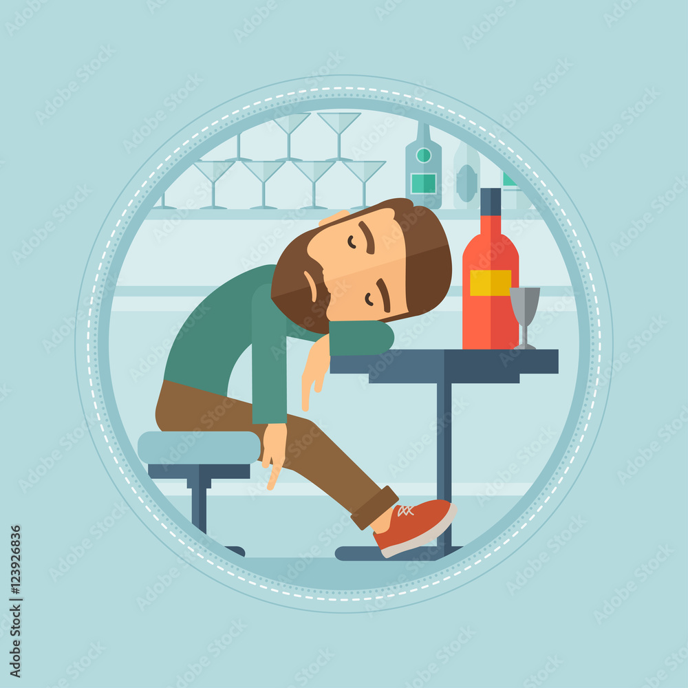 Drunk man sleeping in bar vector illustration. Stock Vector | Adobe Stock
