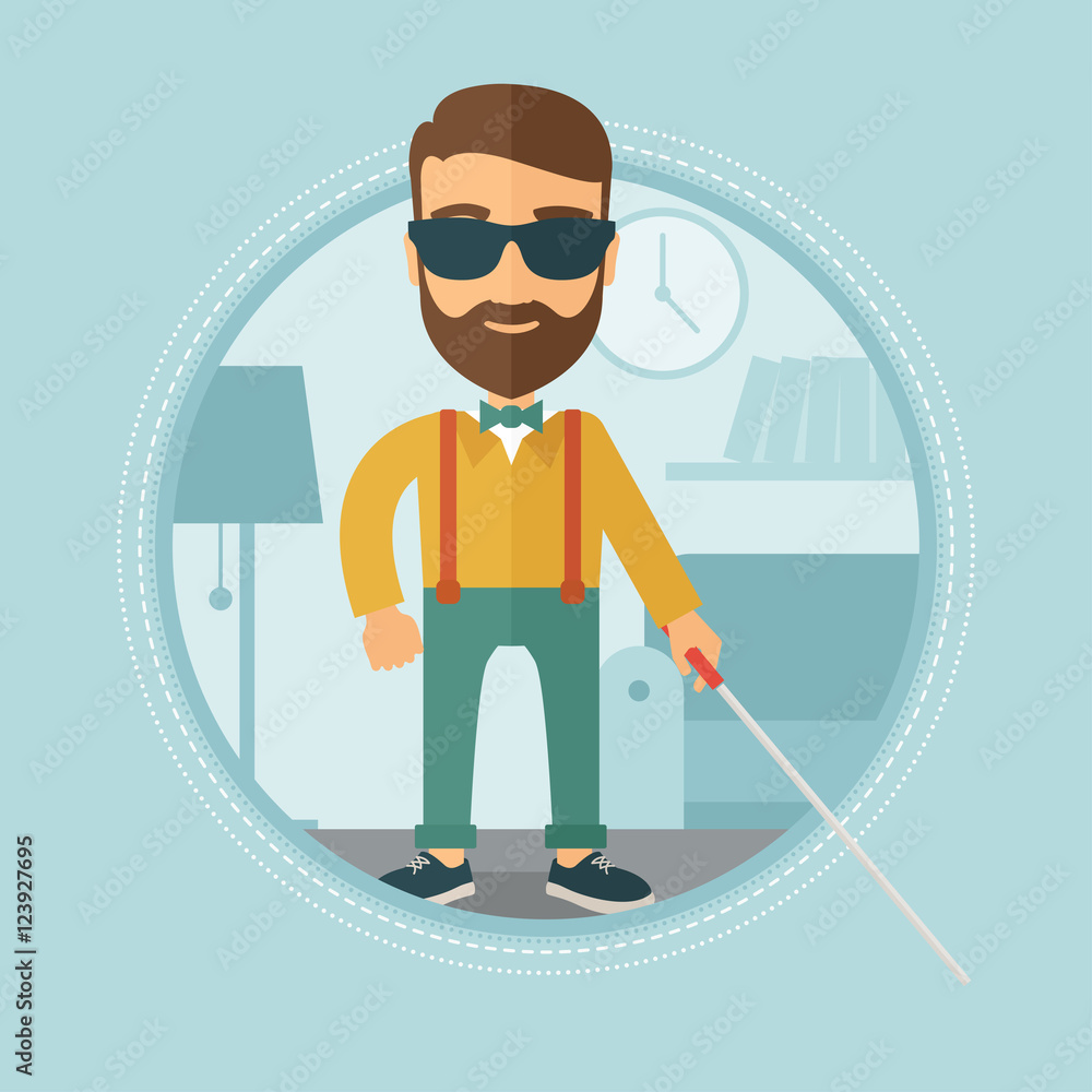 Blind man with stick vector illustration. Stock Vector | Adobe Stock