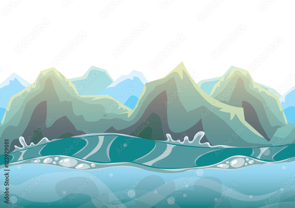 cartoon vector sea background with separated layers for game art and ...