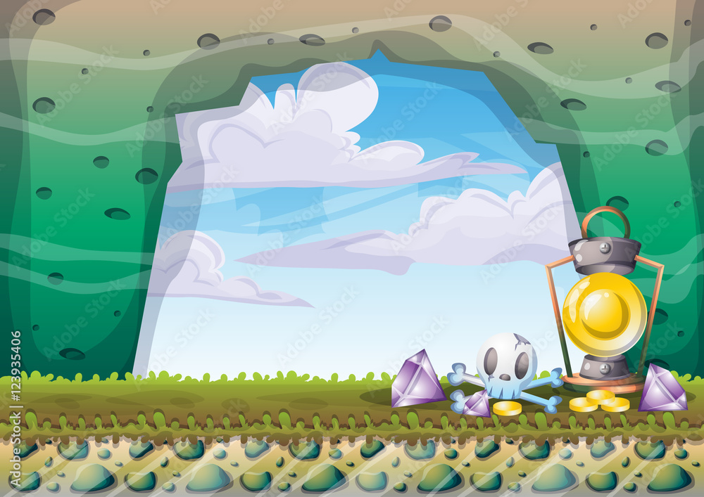 cartoon vector cave with separated layers for game and animation game ...
