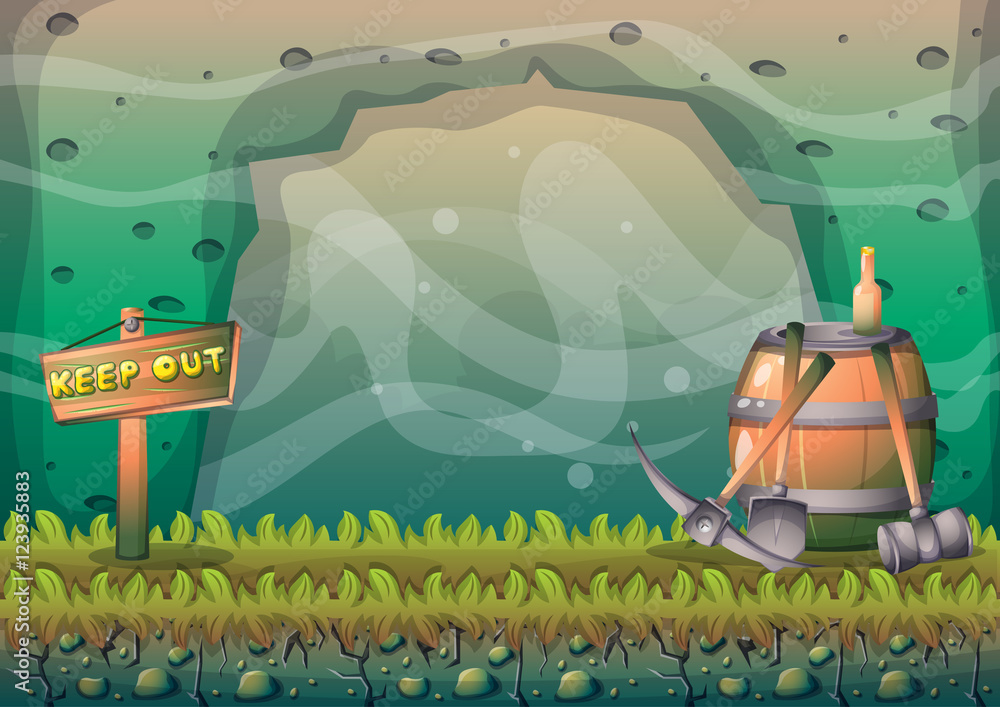 cartoon vector cave with separated layers for game and animation game ...