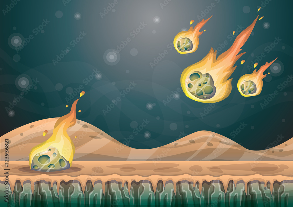 cartoon vector landscape with meteor background with separated layers ...