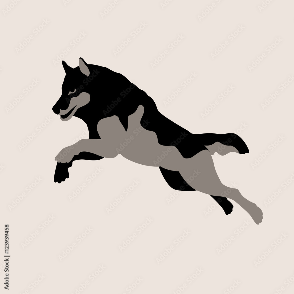 wolf jumping vector illustration style Flat Stock Vector | Adobe Stock