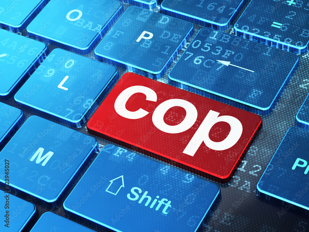 Law concept: Cop on computer keyboard background Stock Illustration ...