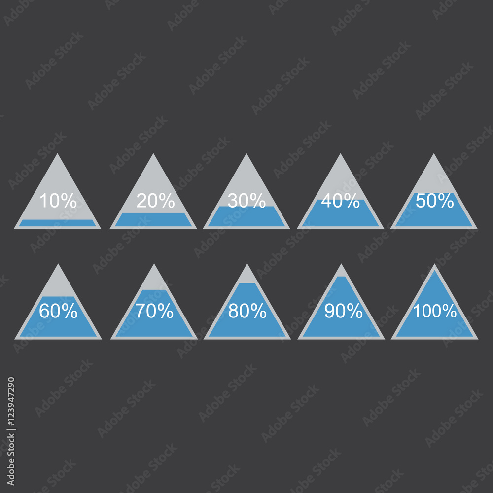 Piramide triangle percentage chart diagram of growth blue. 10, 20, 30 ...