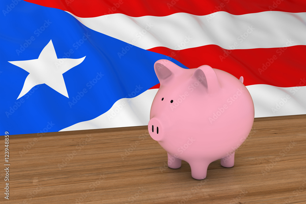 Puerto Rico Finance Concept - Piggybank in front of Puerto Rican Flag ...