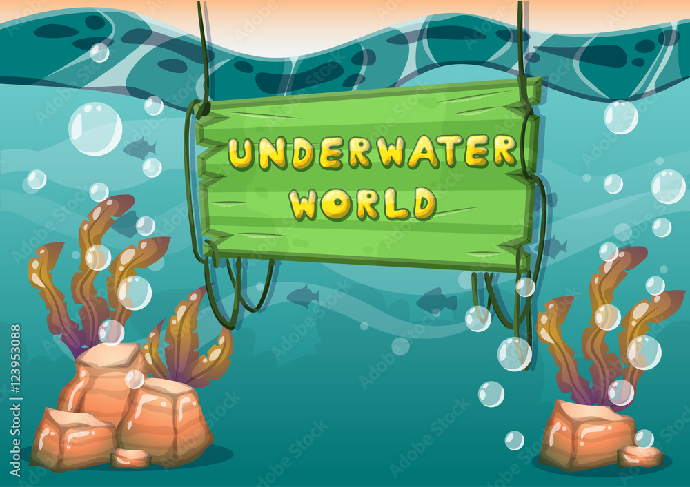 cartoon vector underwater background with separated layers for game art ...