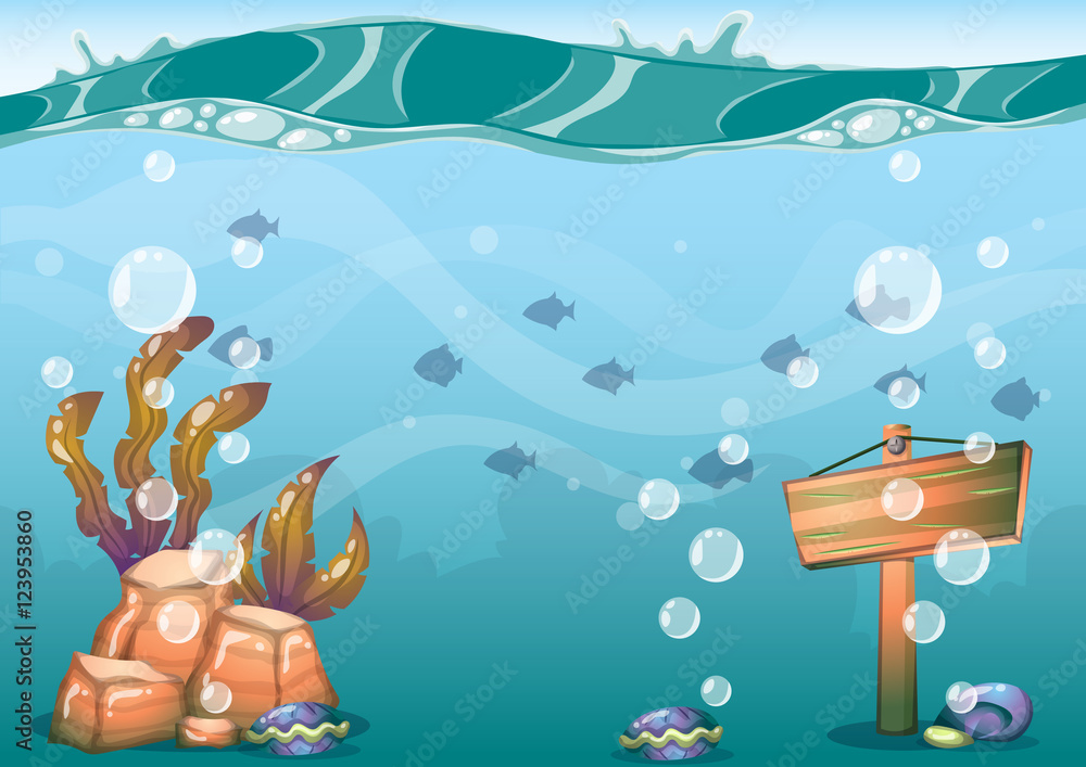 cartoon vector underwater background with separated layers for game art ...