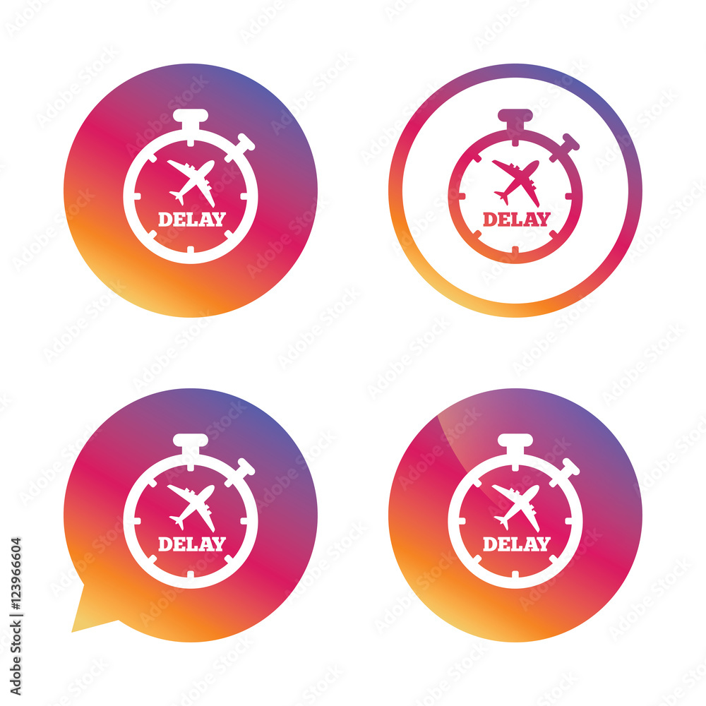 Delayed flight sign icon. Airport delay symbol. Stock Vector | Adobe Stock