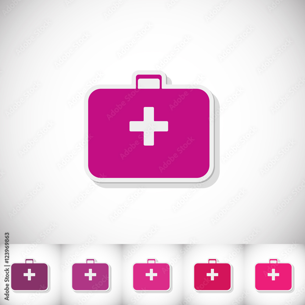 Medical suitcase. Flat sticker with shadow on white background Stock ...