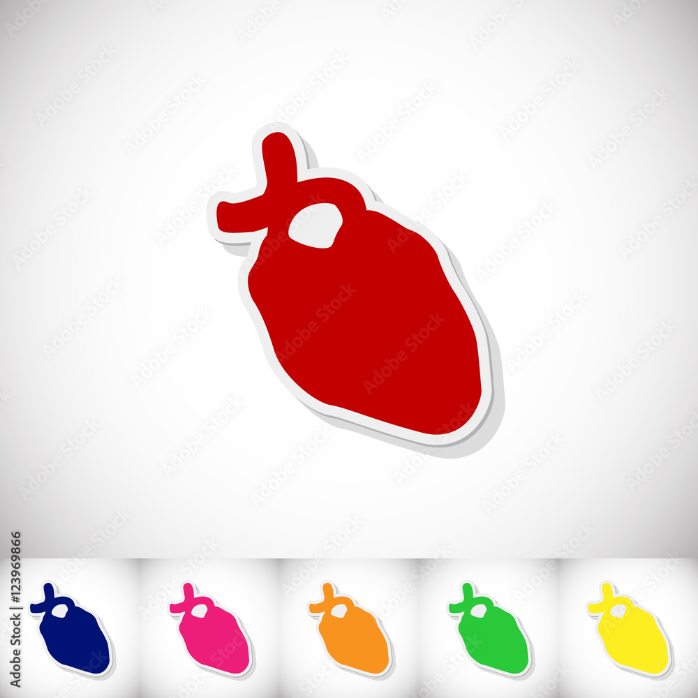 Human heart. Flat sticker with shadow on white background Stock Vector ...