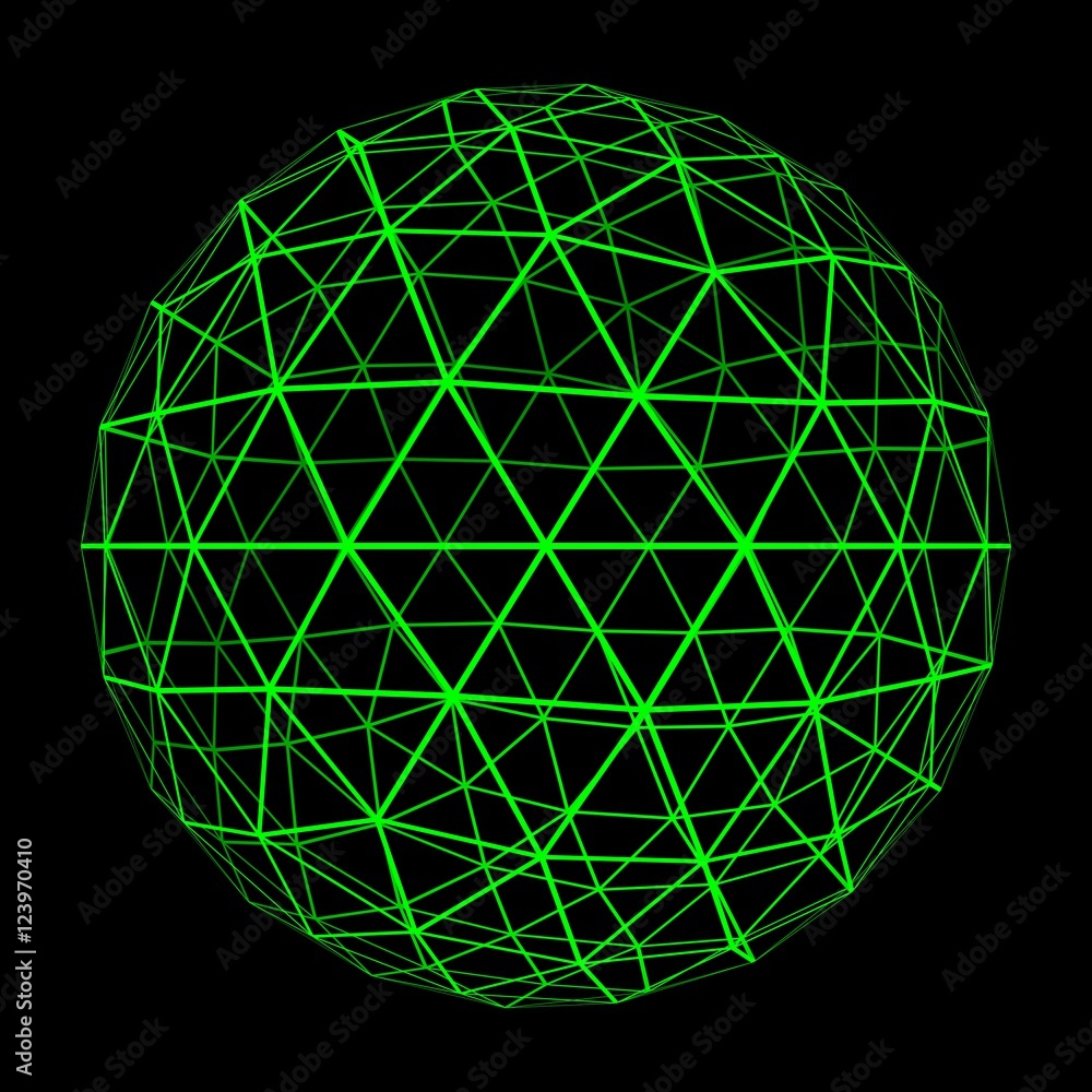 3D Geosphere Mesh with Glowing Green Grid Lines 3D Illustration Stock ...