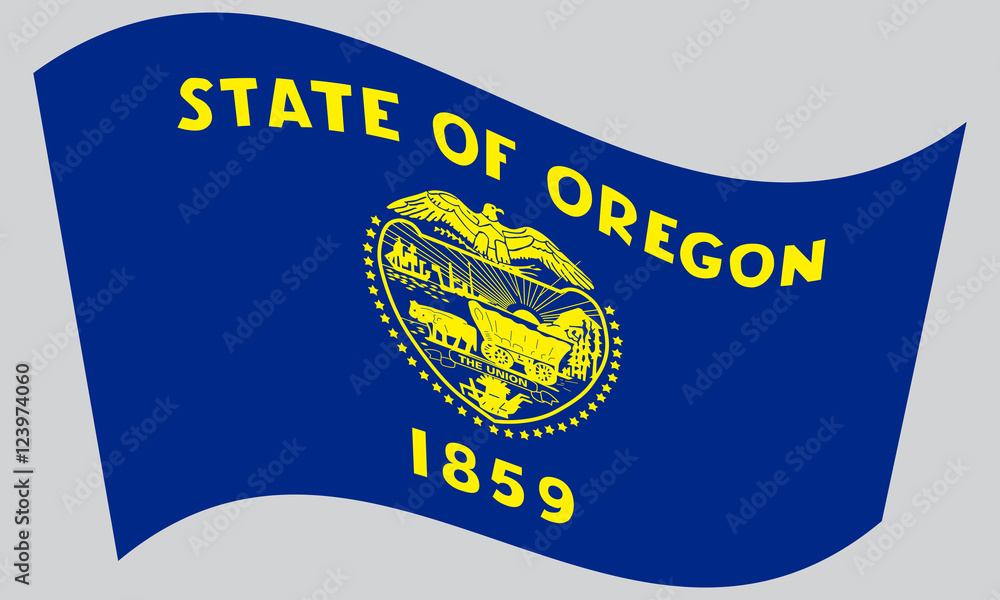 Flag of Oregon waving on gray background Stock-Vektorgrafik | Adobe Stock